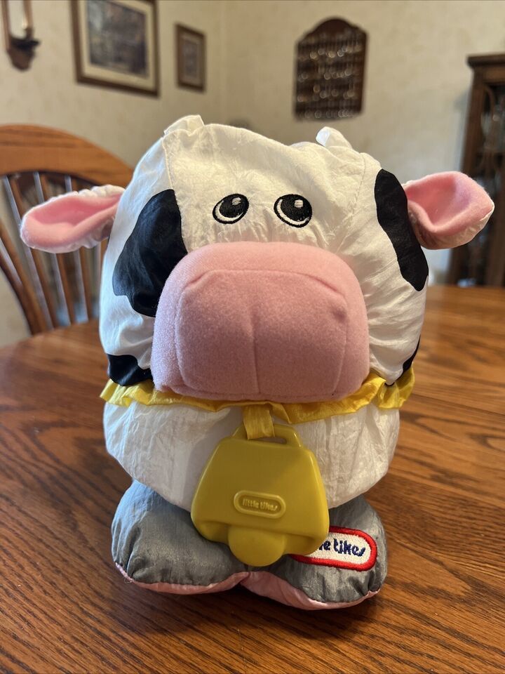 Little Tikes Nylon Puffalump Style Cow Plush vtg 1993 Farm Animal black ...