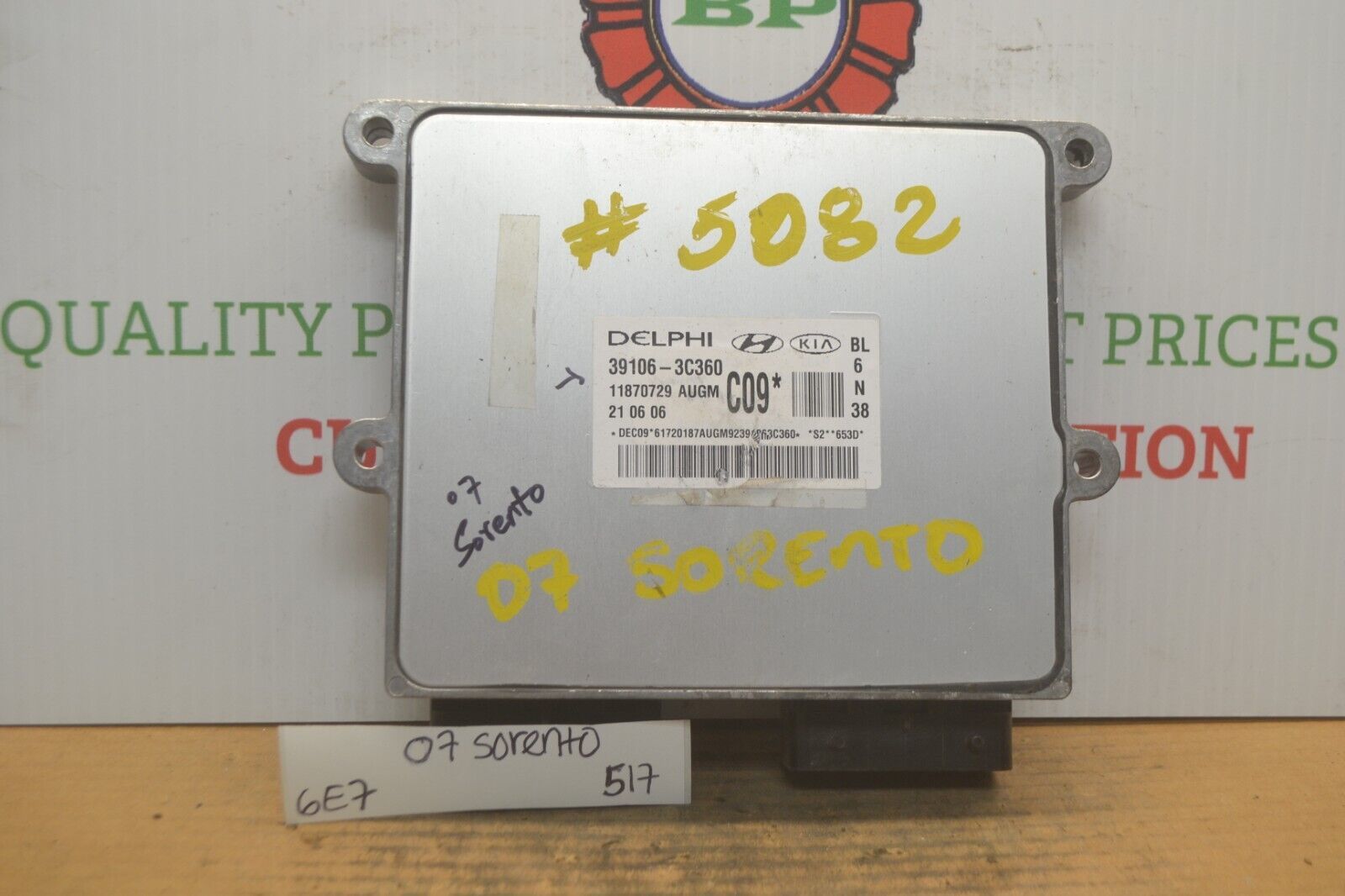 391063C360 Kia Sorento Engine Control Unit ECU 2007 Module 517-6E7 ...