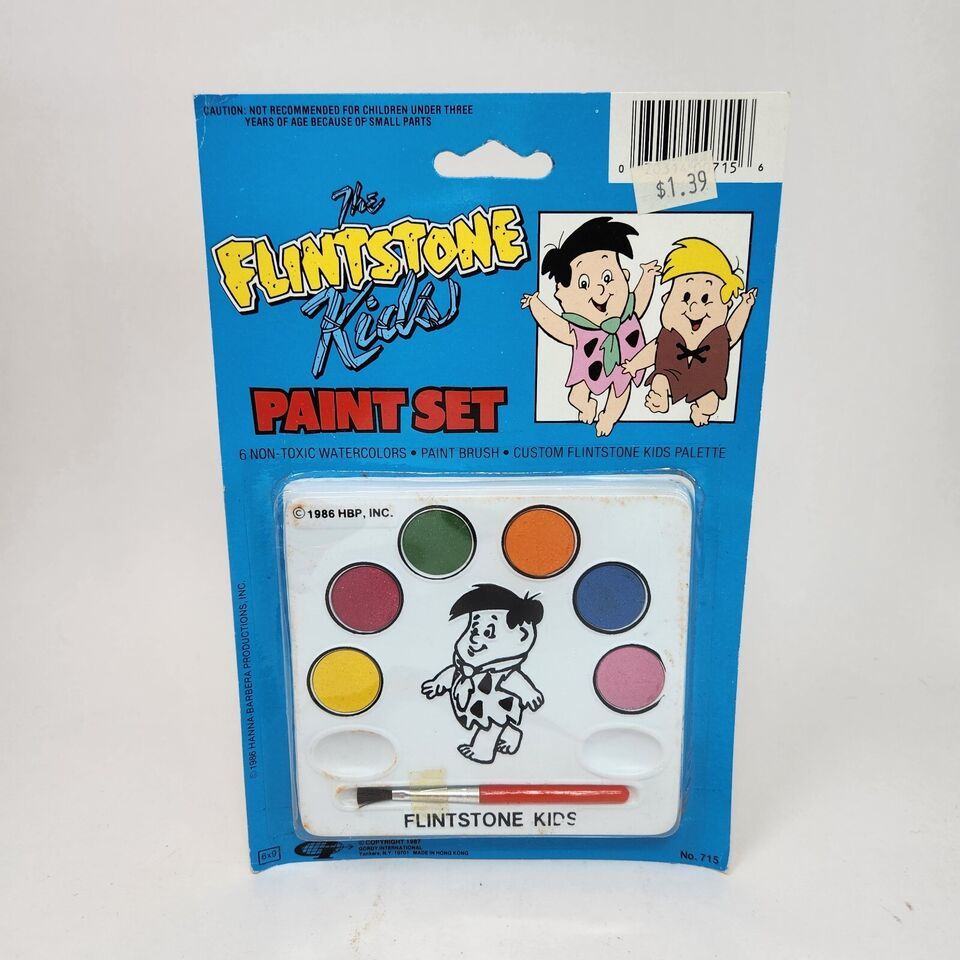 VINTAGE 1986 THE FLINTSTONE KIDS PAINT SET 6 COLOR W BRUSH HANNA ...
