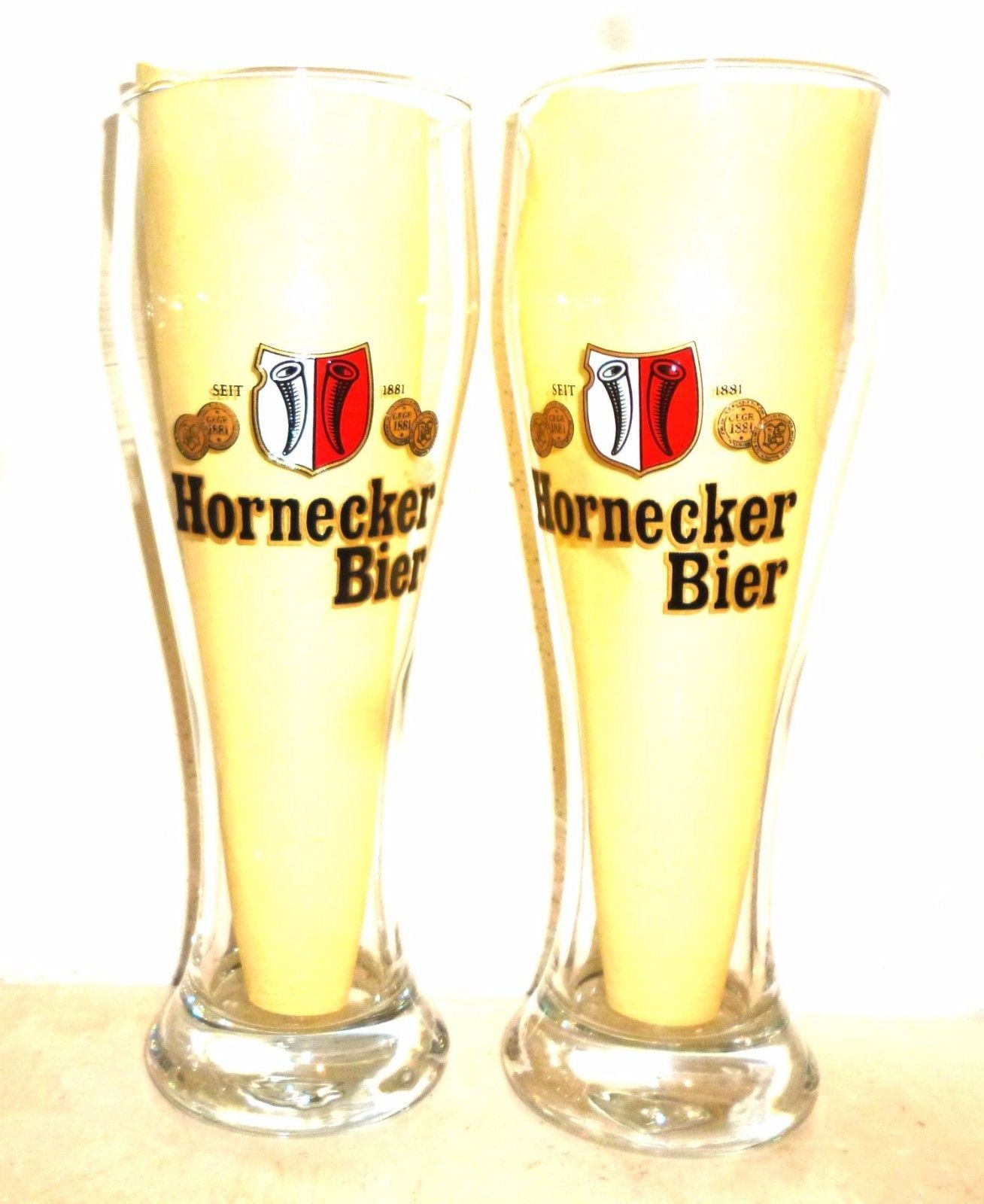 2 Hornecker Bier Weizen German Beer Glasses - Germany