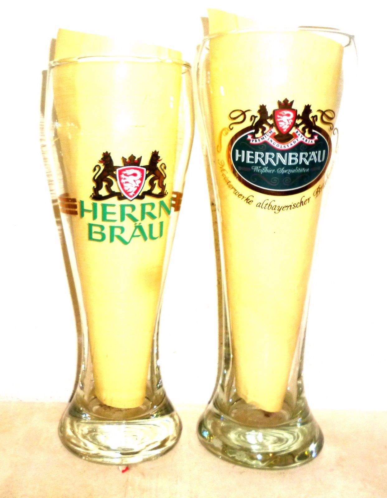 2 Herrnbrau Ingolstadt Weissbier Weizen German Beer Glasses - Germany