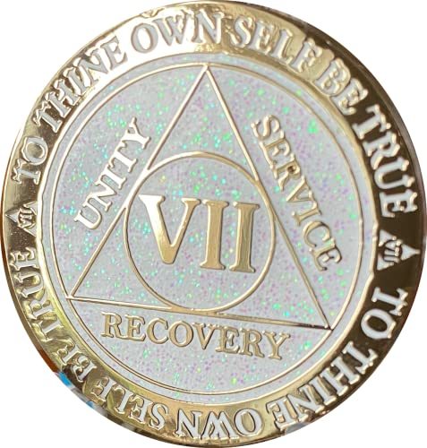 7 Year AA Medallion Reflex White Glitter Gold Plated Color Chip ...