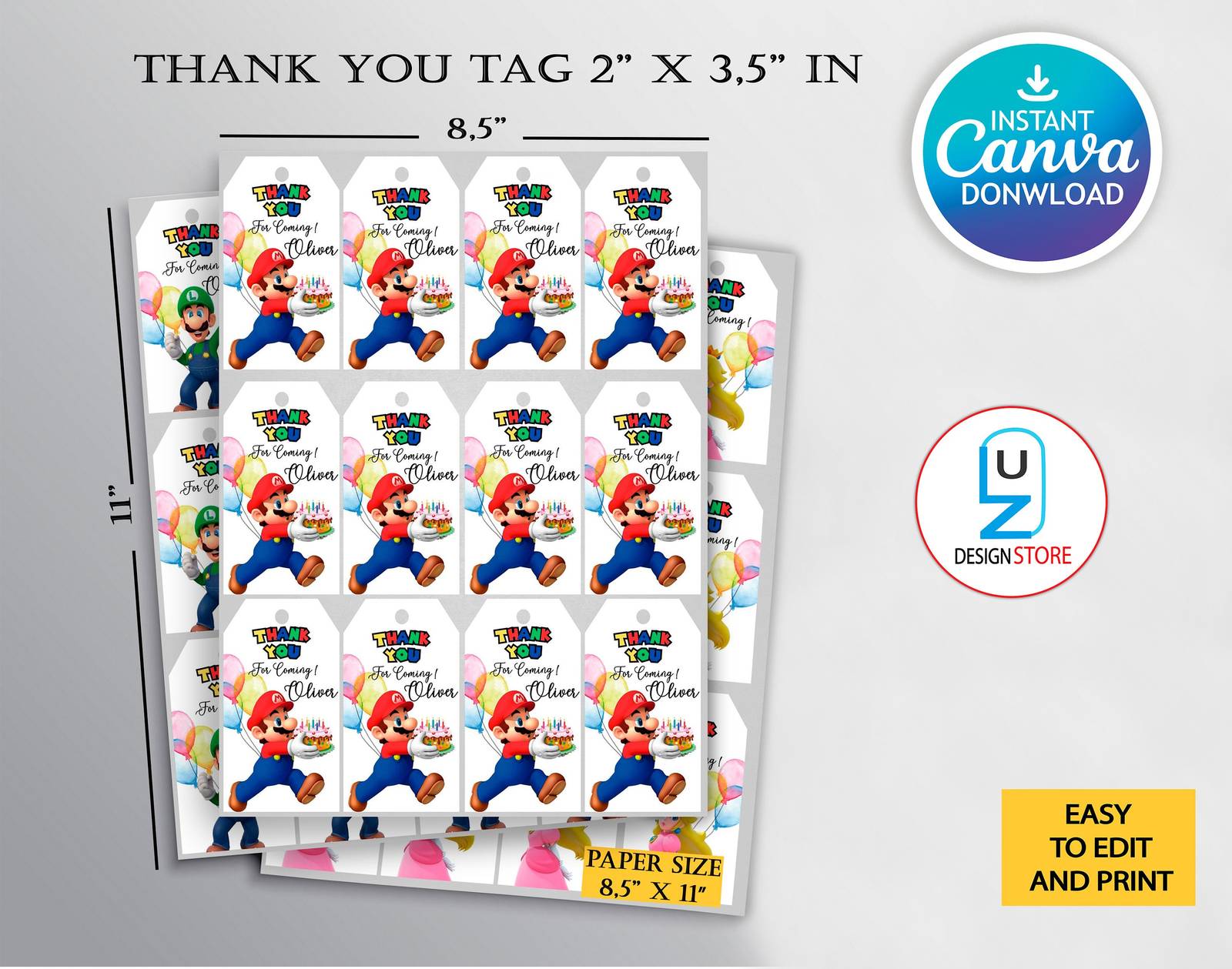 Mario Favor Tags, Super Mario Thank You Tags, Mario Brothers Birthday ...
