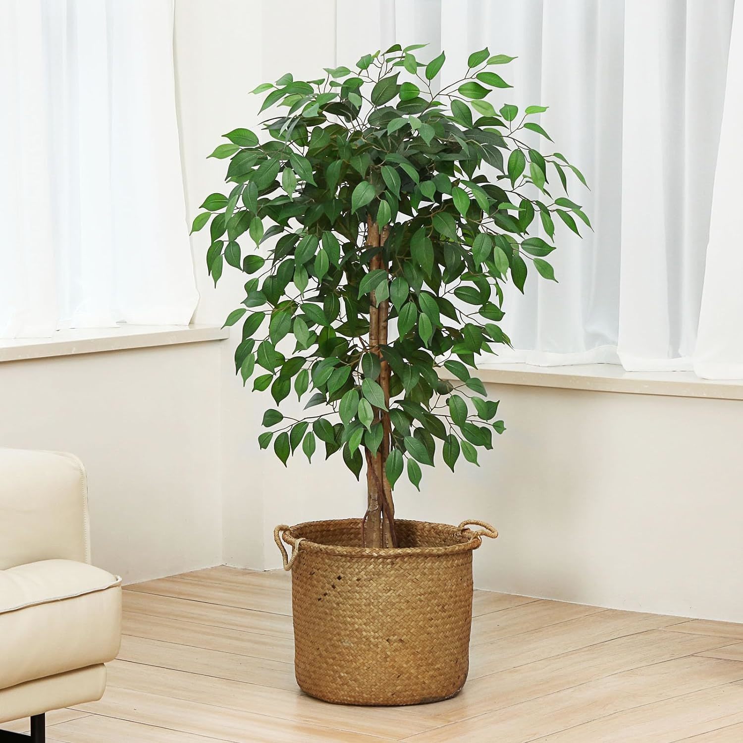 4Ft Ficus Artificial Trees With Realistic Leaves And Trunk, Silk Fake ...