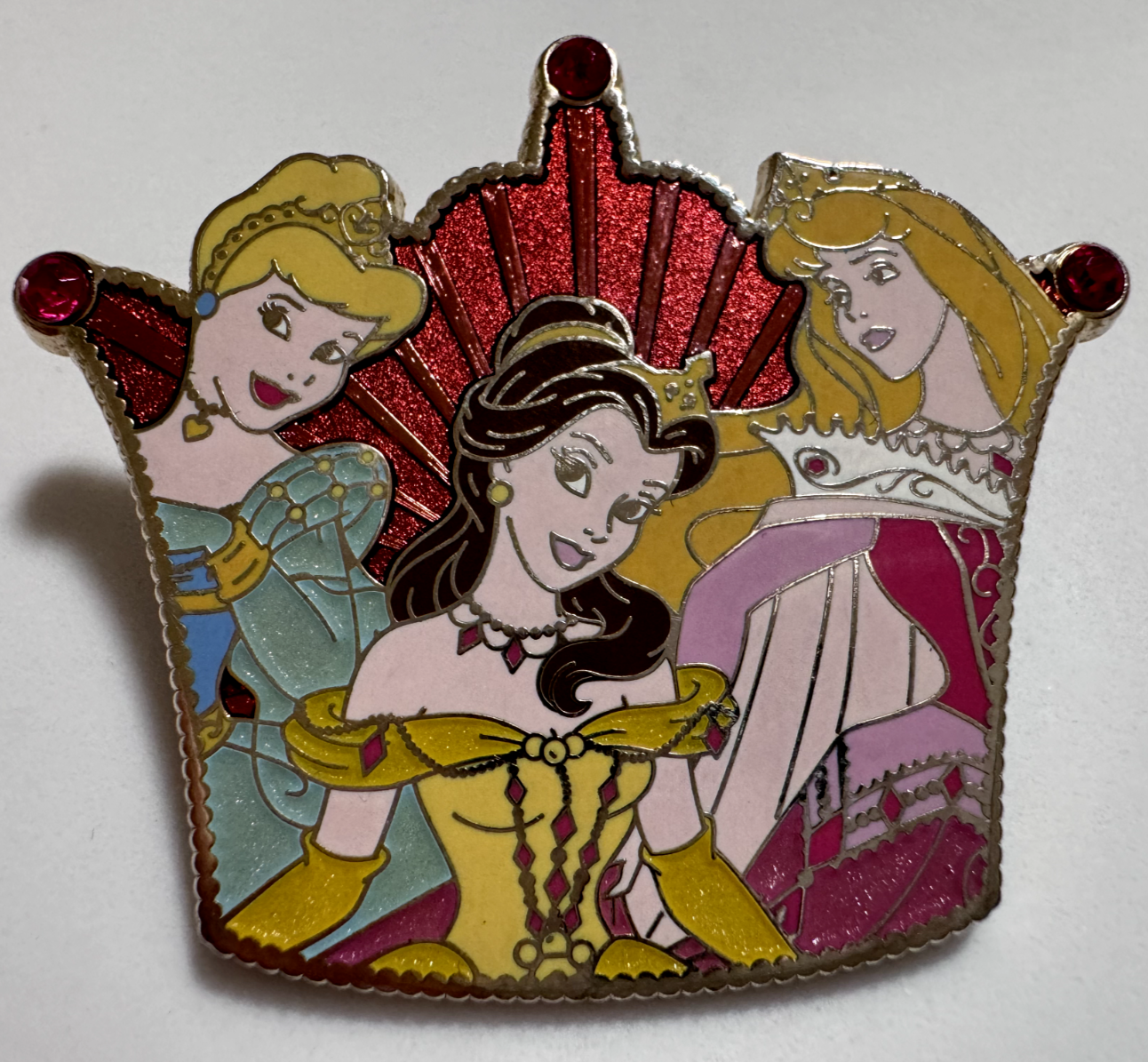 Vintage Disney Cinderella Belle Aurora Jeweled Crown Pin - Other