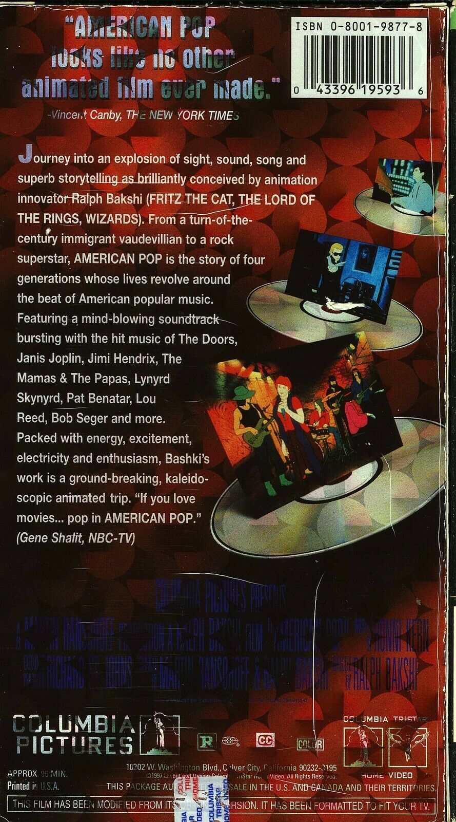 AMERICAN POP VHS RALPH BAKSHI'S ANIMATED CLASSIC COLUMBIA VIDEO TESTED ...