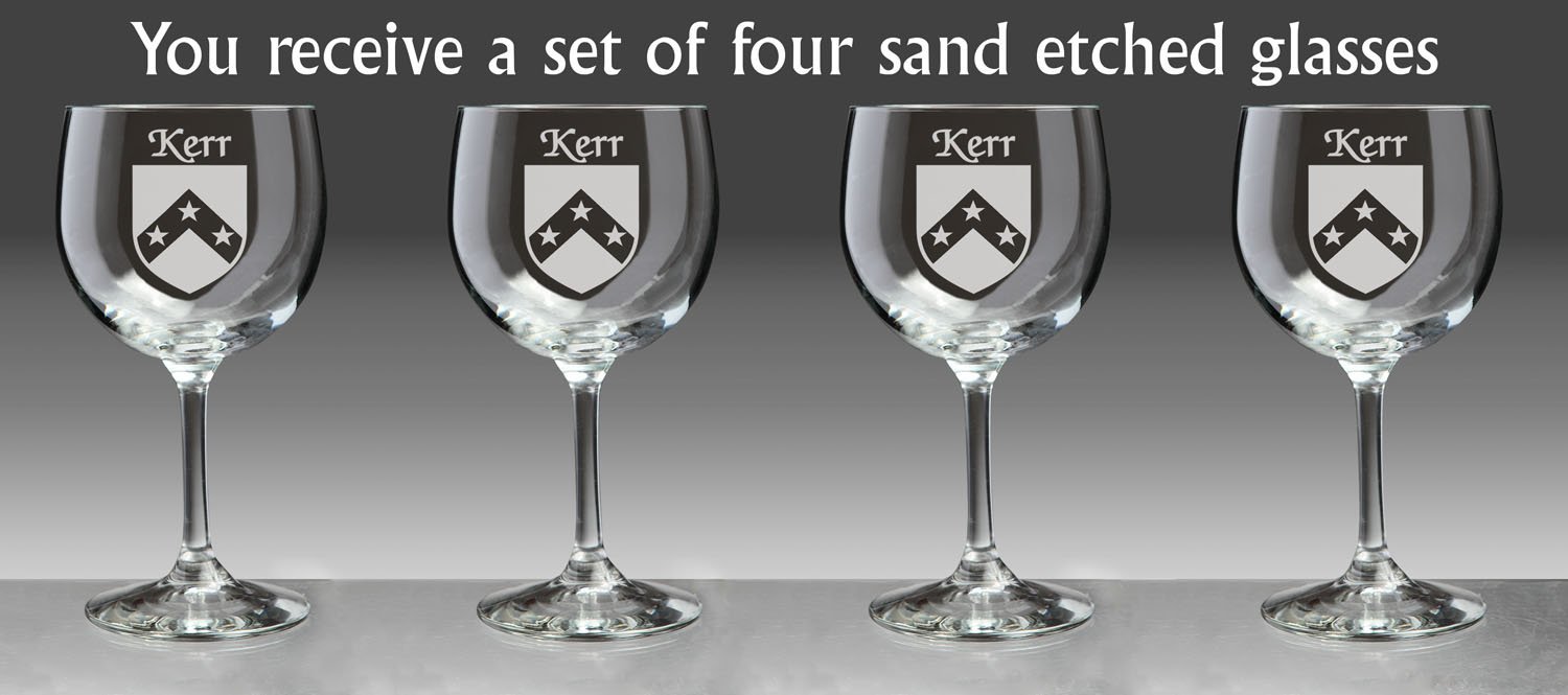 Kerr Irish Coat of Arms Red Wine Glasses - Set of 4 (Sand Etched ...