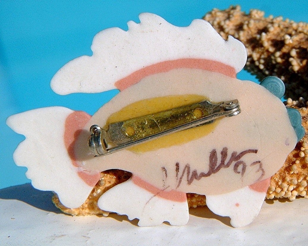 Vintage Tropical Fish Pin Brooch 1993 Handcrafted Clay Artist Signed ...