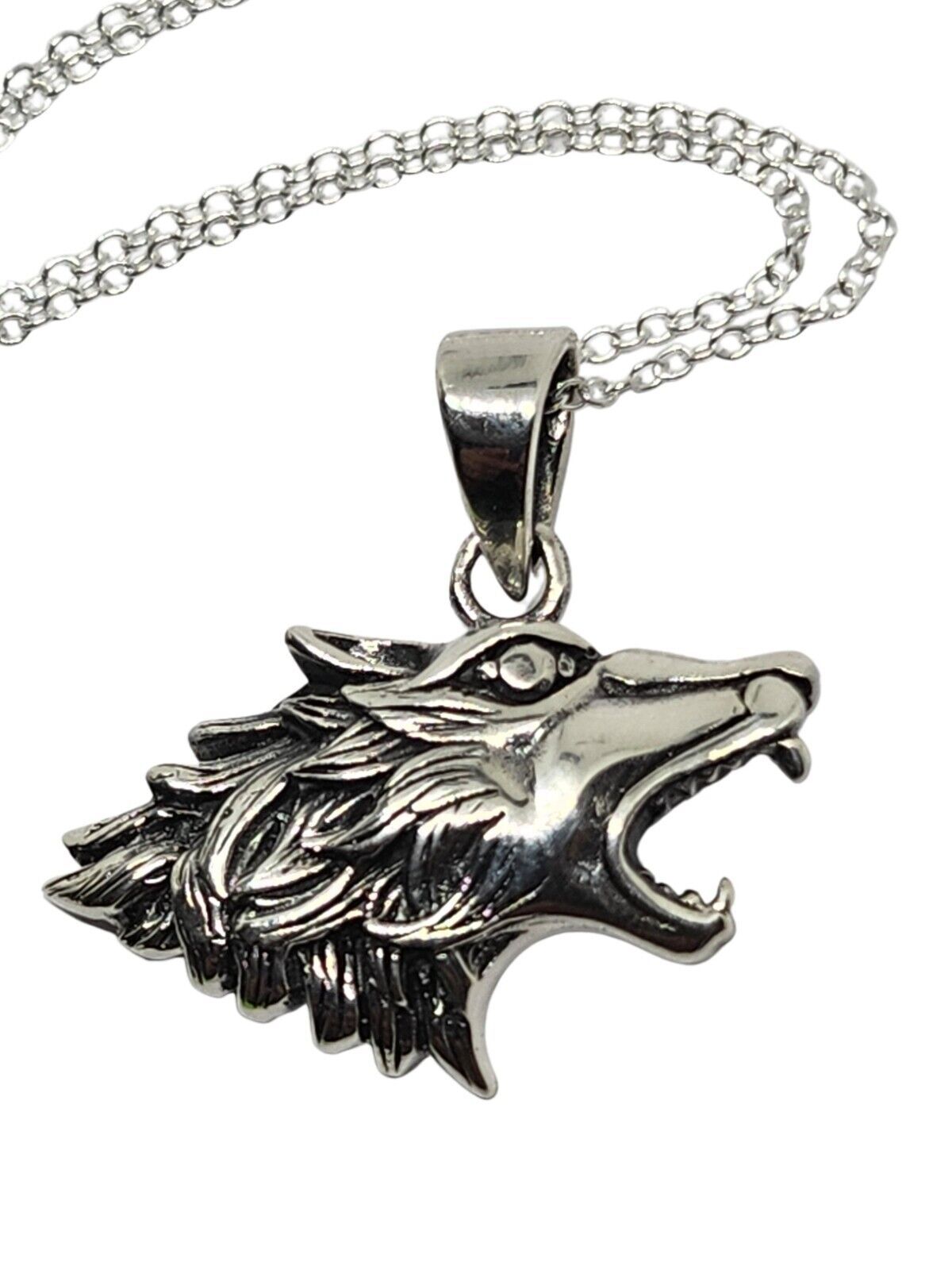 Wolf Howling Wolf Fenrir Necklace 18" Chain Norse Pagan 925 Sterling ...