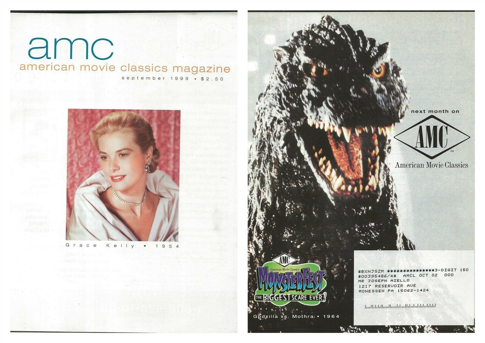 ORIGINAL Vintage Sep 1999 AMC Magazine Grace Kelly Godzilla - Magazines