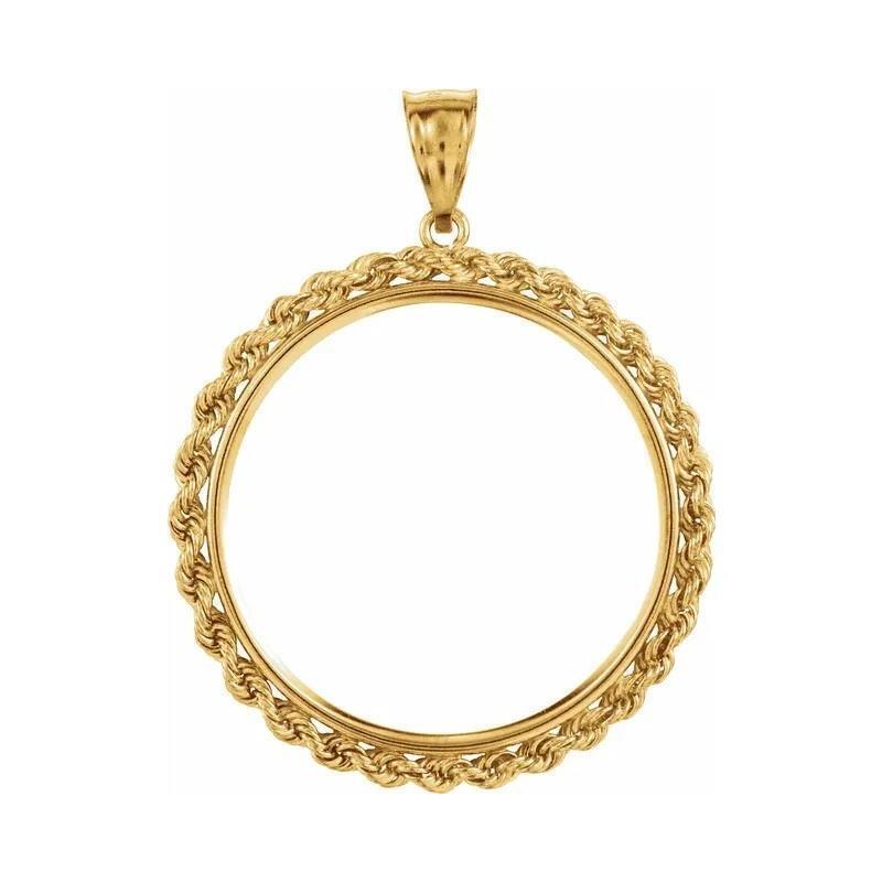 Authenticity Guarantee 14k Yellow Gold Rope Coin Frame Pendant Mounting ...