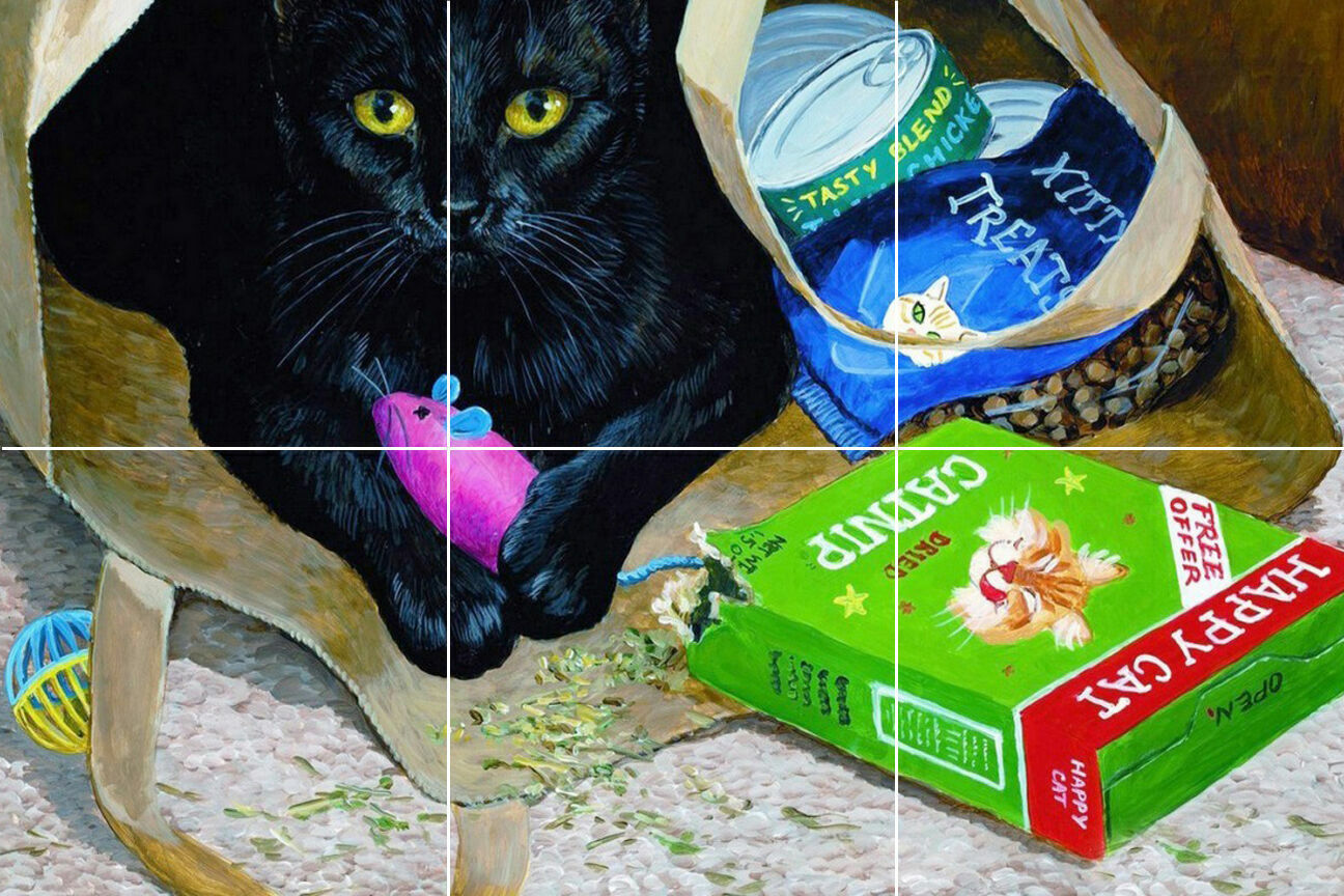 Black cat kitten toys treats food catnip ceramic tile art mural ...