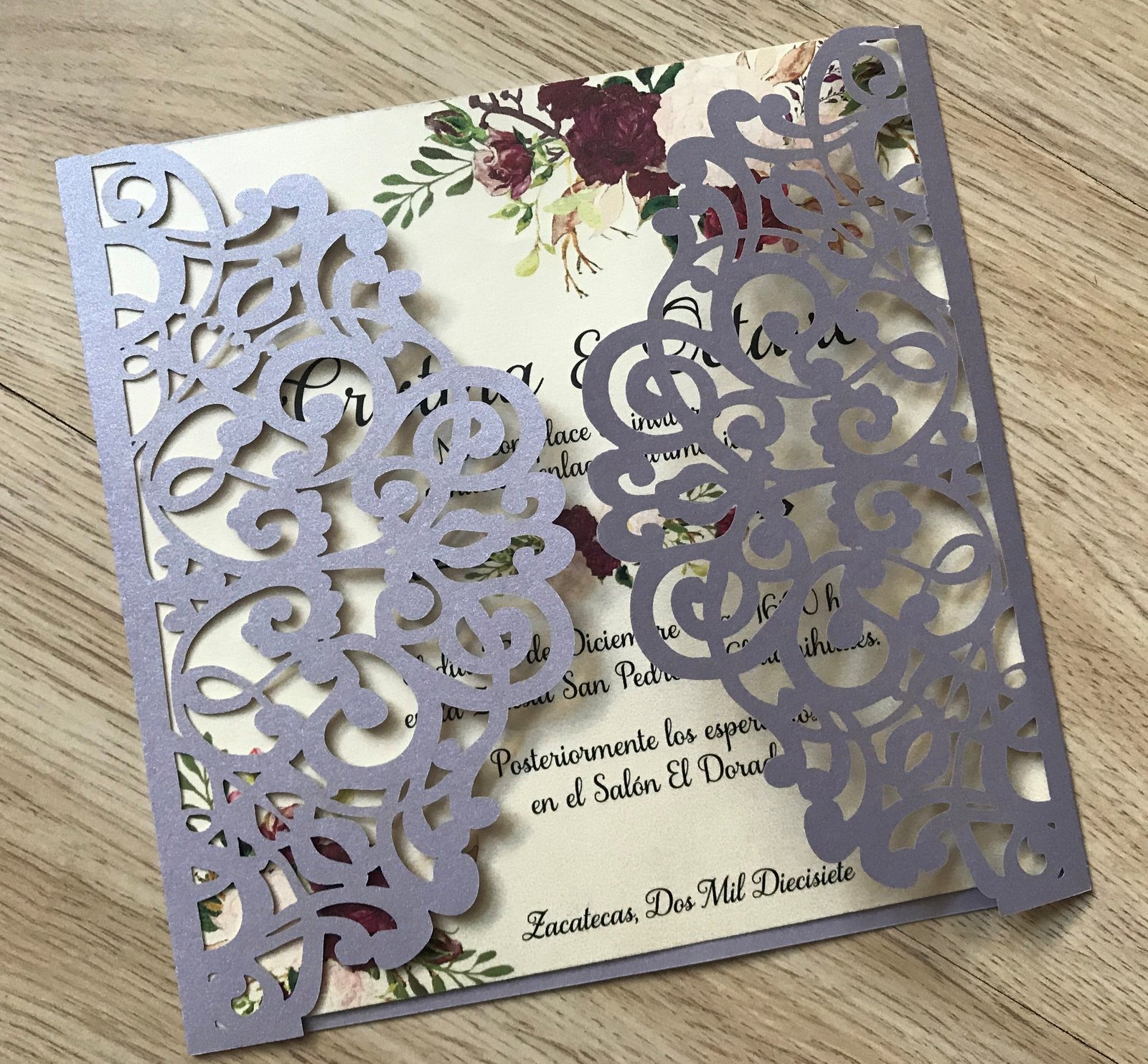 50pcs Pearl Light Purple Laser Cut Invitation,laser cut wedding ...