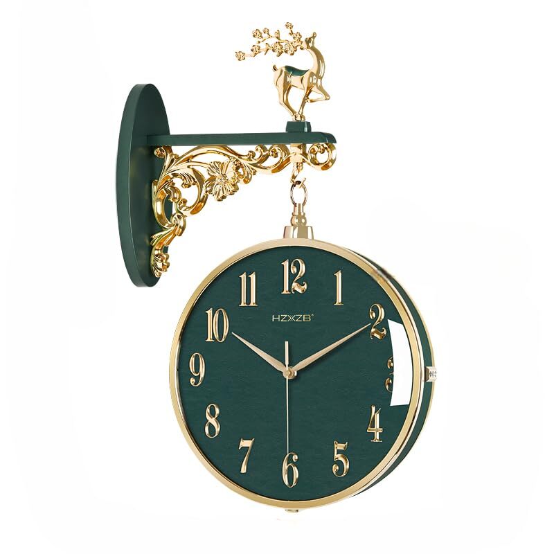 interoknack Double-Sided Leather Wall Clock with Golden Deer Accent ...