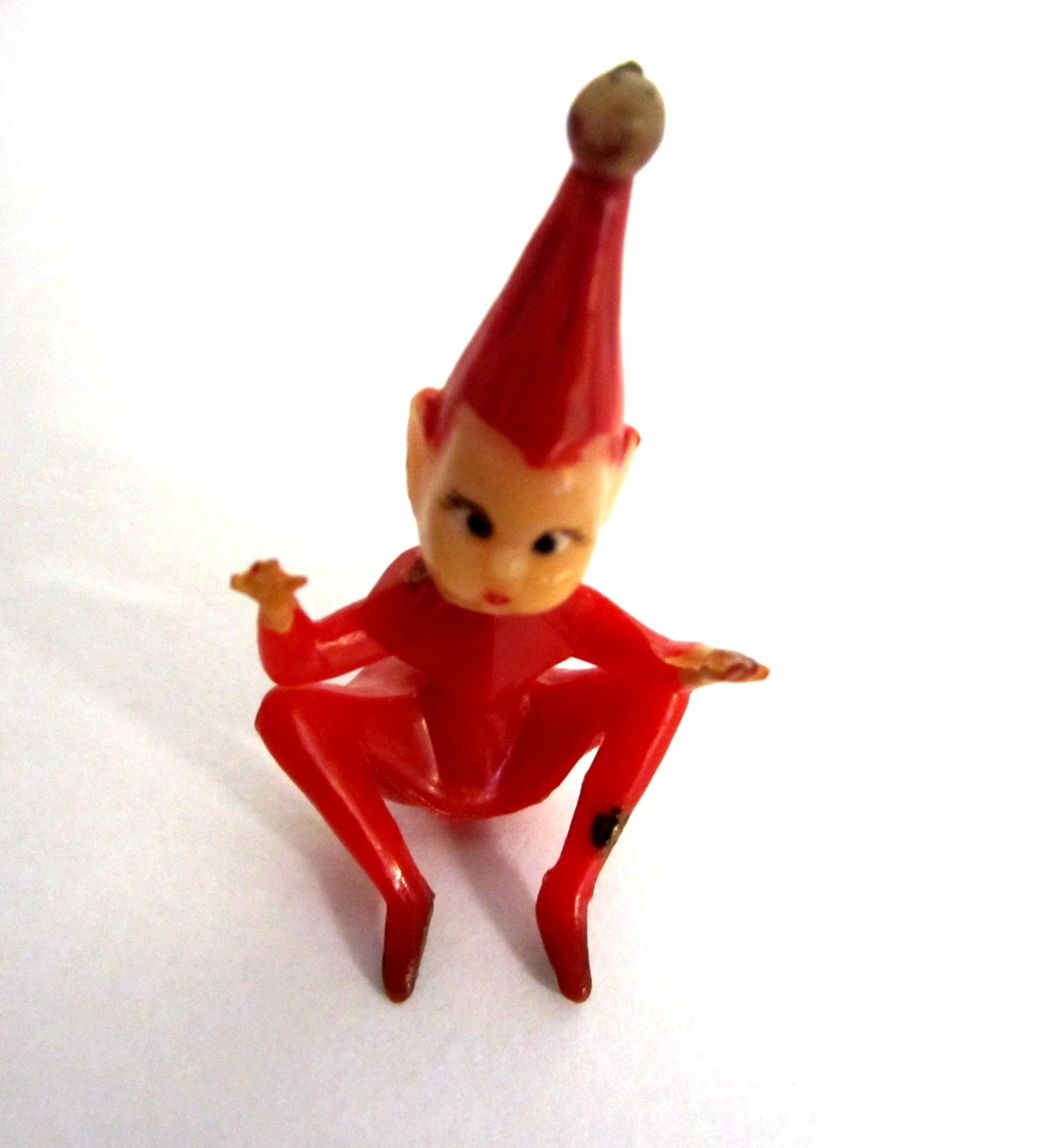 2 Vintage Mini Red Plastic Elf Figures Cake Toppers -1 Sitting and 1 ...