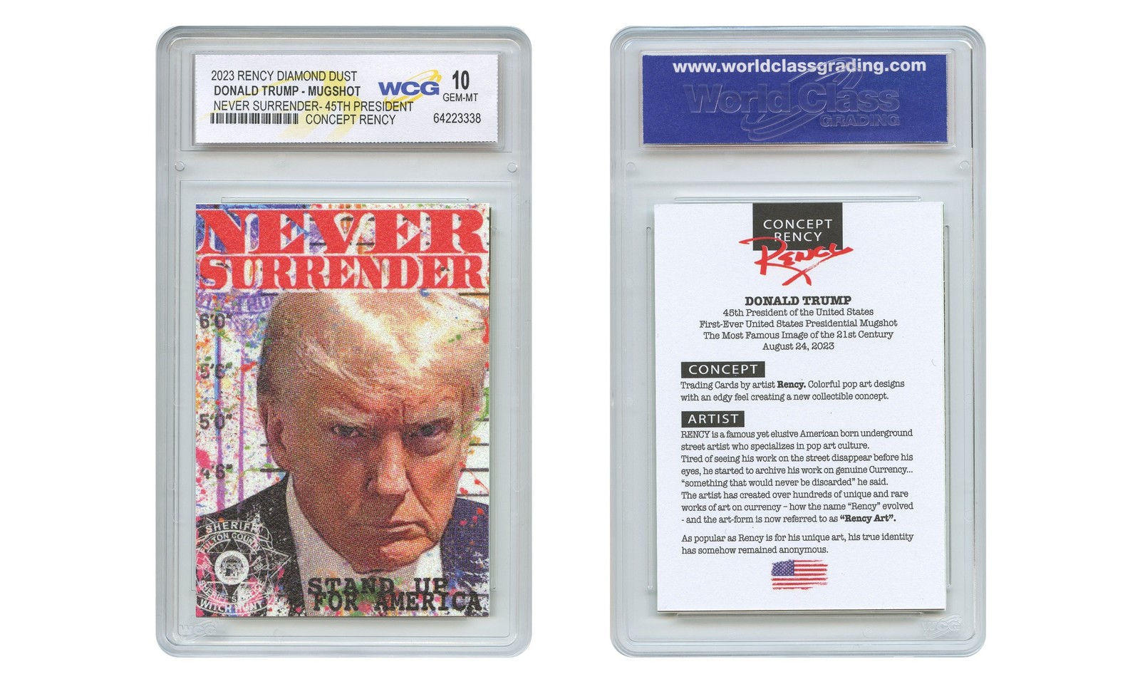 Donald Trump 45th President MUGSHOT Trading Card by RENCY ART Graded Gem Mint 10 - Other Non ...