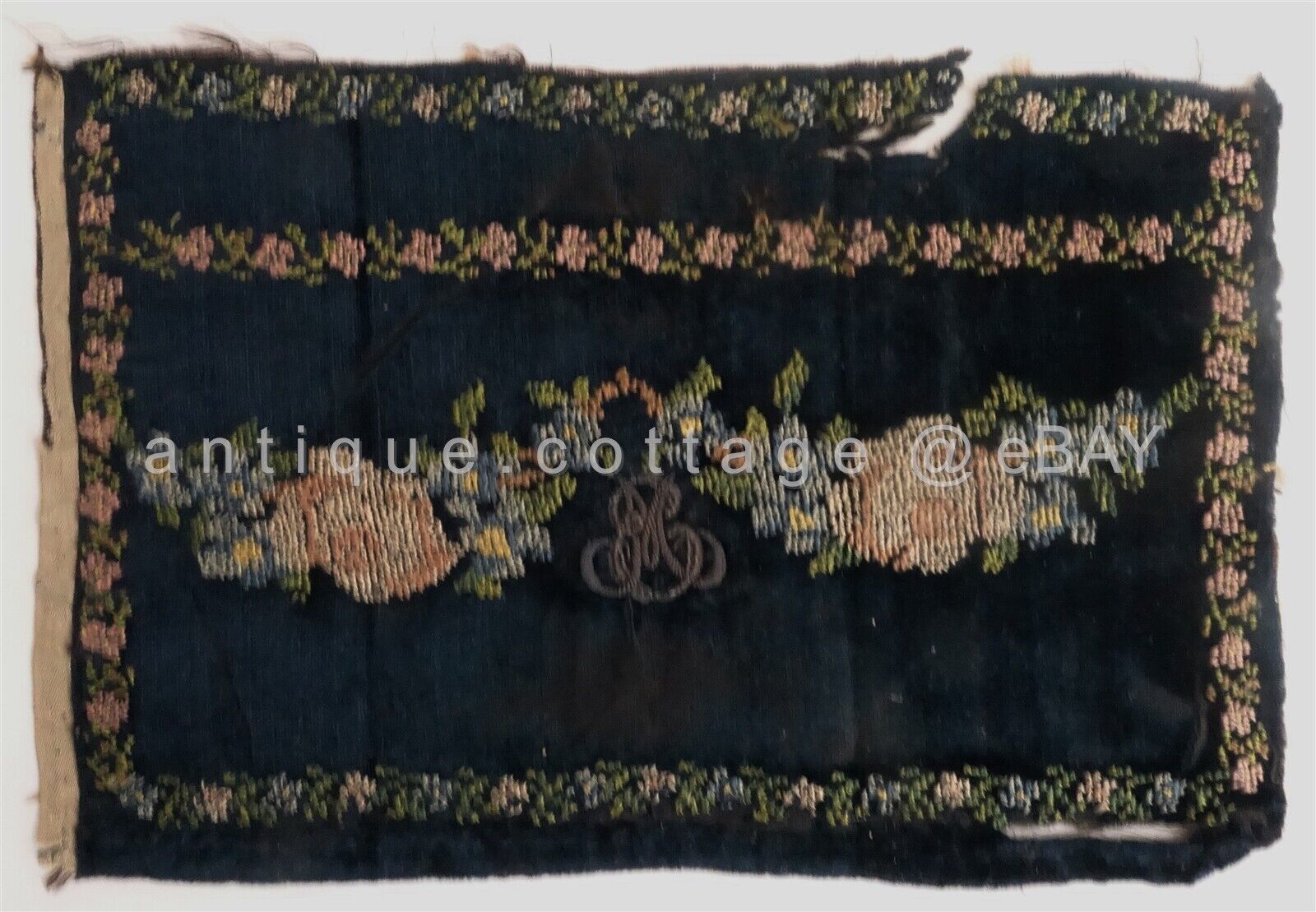1700s antique colonial VELVET FABRIC PETITE POINT SAMPLER metal STITCH ...