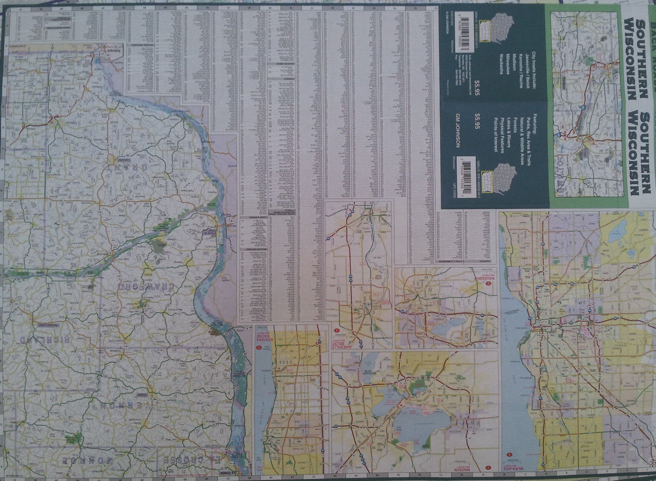 Southern Wisconsin 19 x 27 Laminated Wall Map (G) - Maps & Atlases