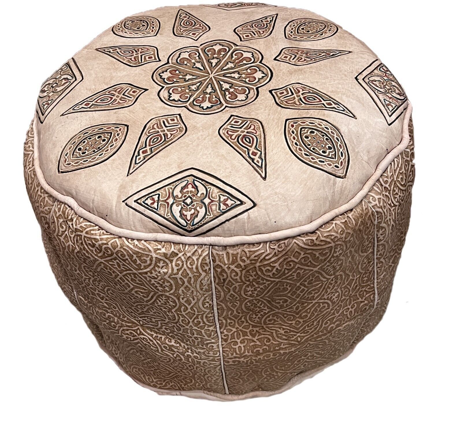 Moroccan tan pouf, Moroccan pouf, Moroccan pouf tan, leather tan pouf ...