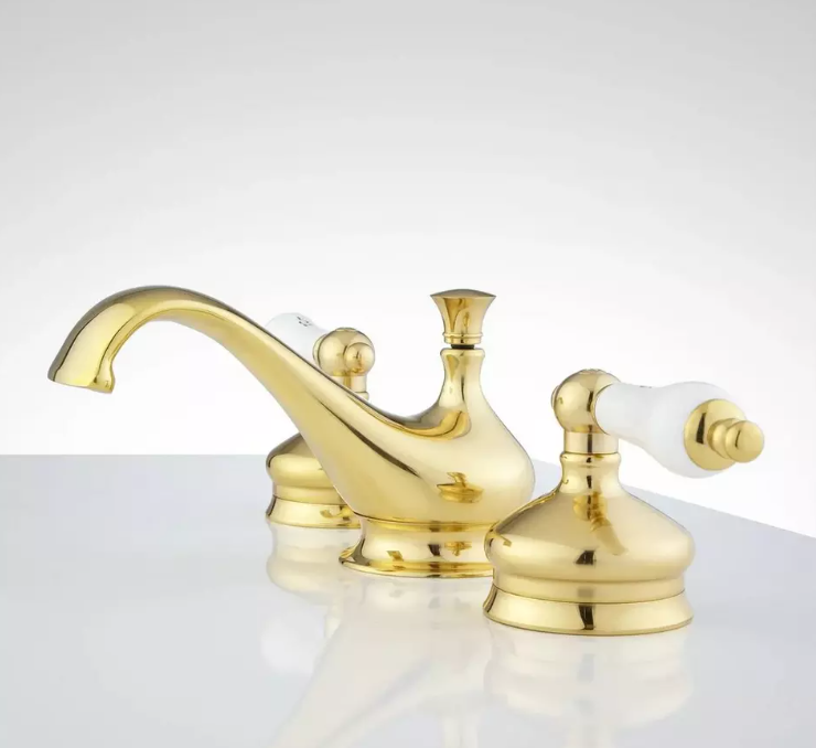 New Polished Brass Shannon Widespread Bathroom Faucet - Porcelain Lever ...