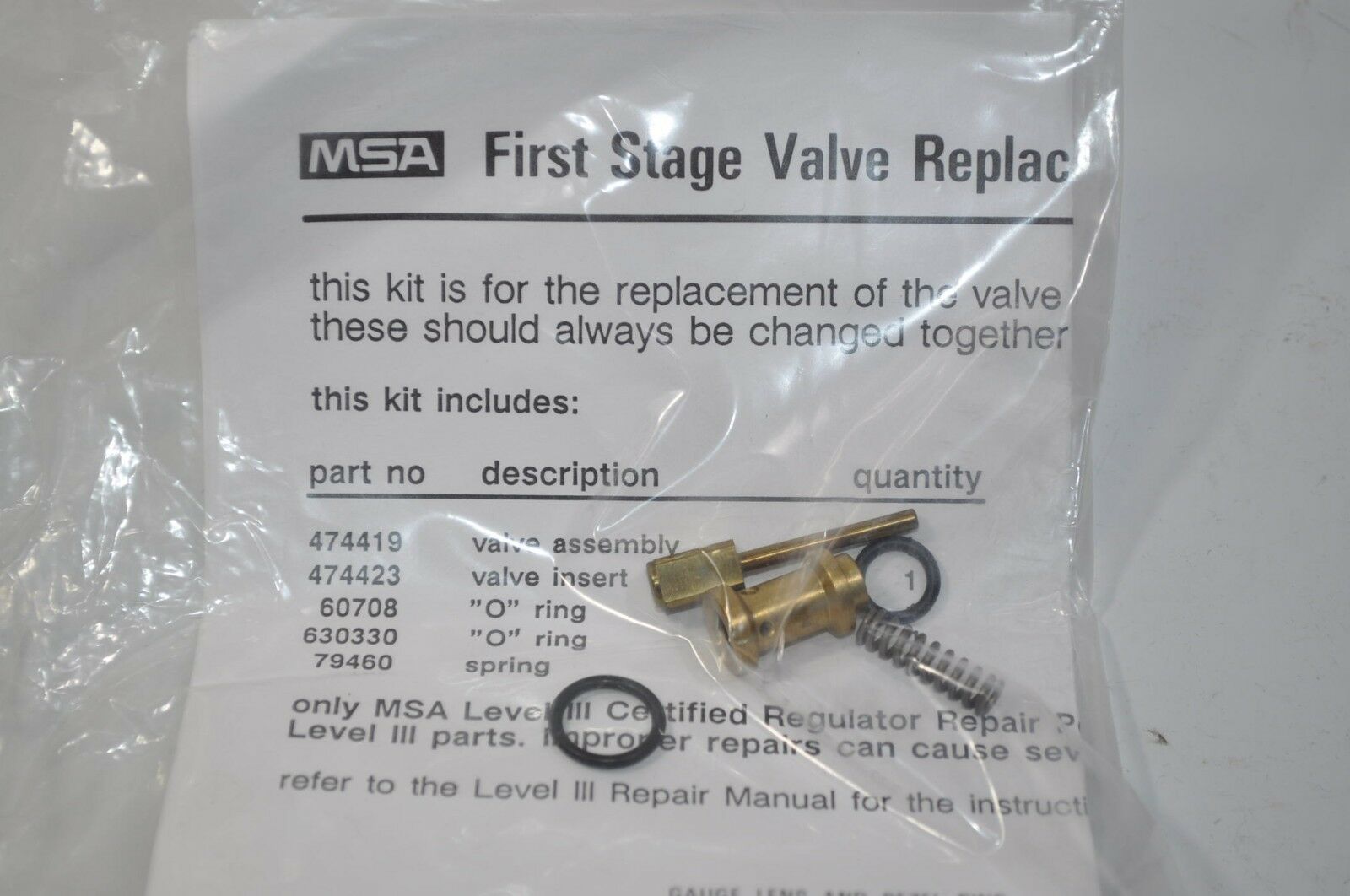 NEW MSA BMR First Stage Valve Replacement Kit Part# 482224 - Other ...
