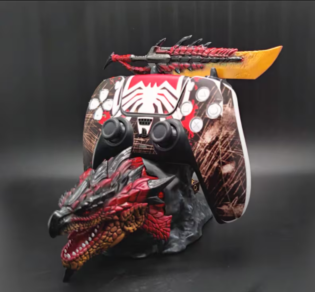 D print Monster Hunter PS5 Controller Stand,Handmade Male Fire Dragon ...
