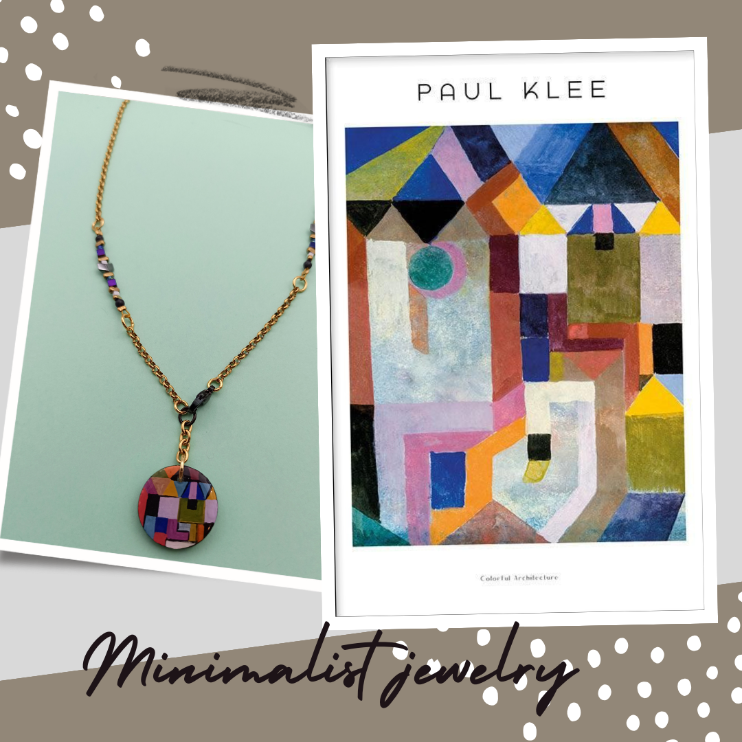 Painted Pendant Stripe Necklace inspired Paul Klee Art Minimalist ...