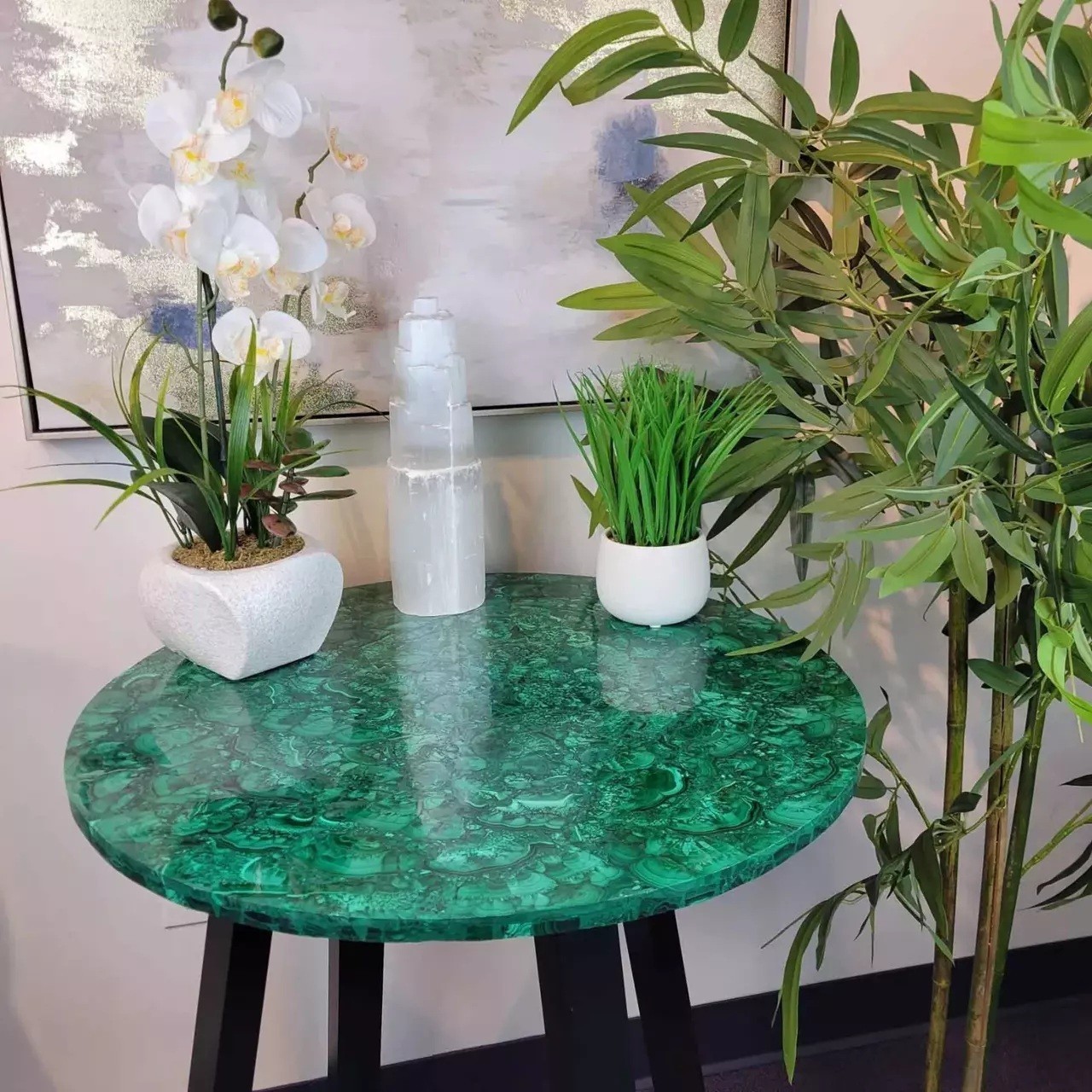 30" Handmade Malachite Stone round Corner Side Table Top Luxury Home ...