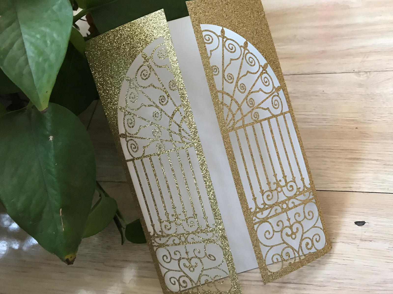 50pieces Glitter Silver Laser Cut Wedding Cards,Gate Wedding Invitation ...