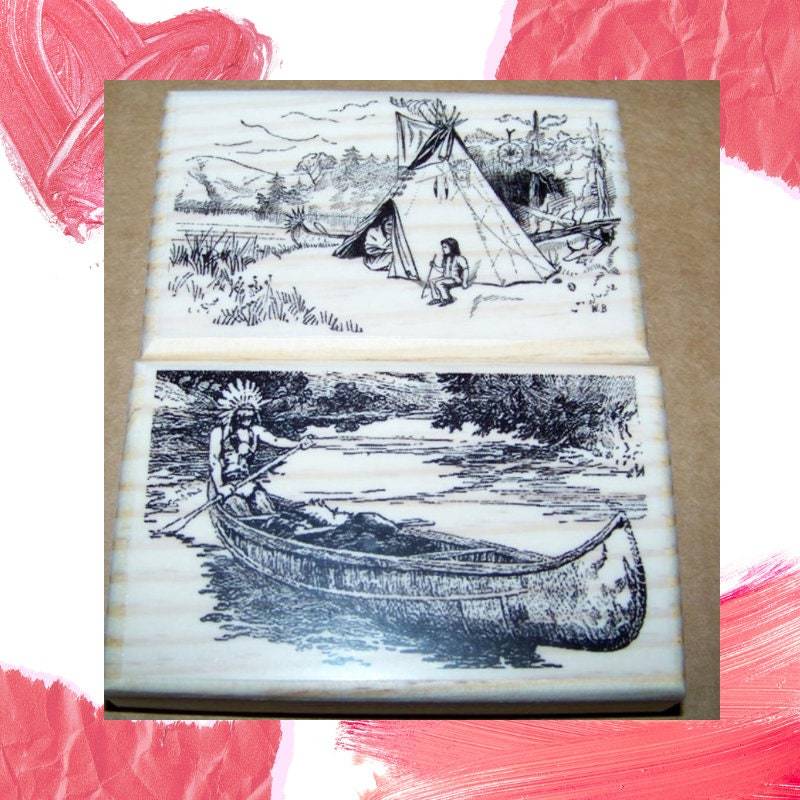 2 Native American Tipi, Canoe New Mounted Rubber Stamps - Stamping ...
