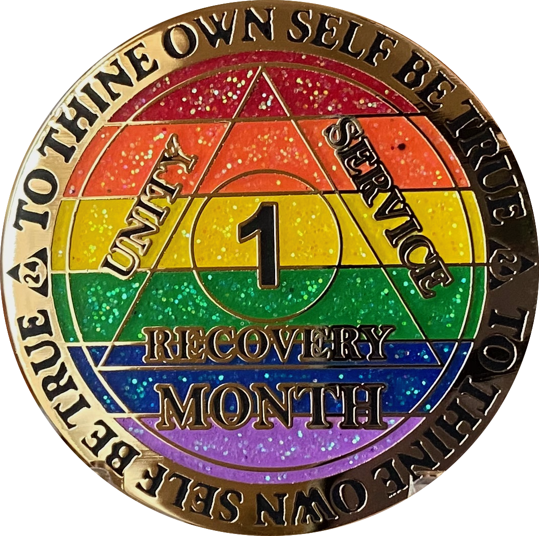 1 Month AA Medallion Recoverychip Reflex Rainbow Glitter Sobriety Chip ...