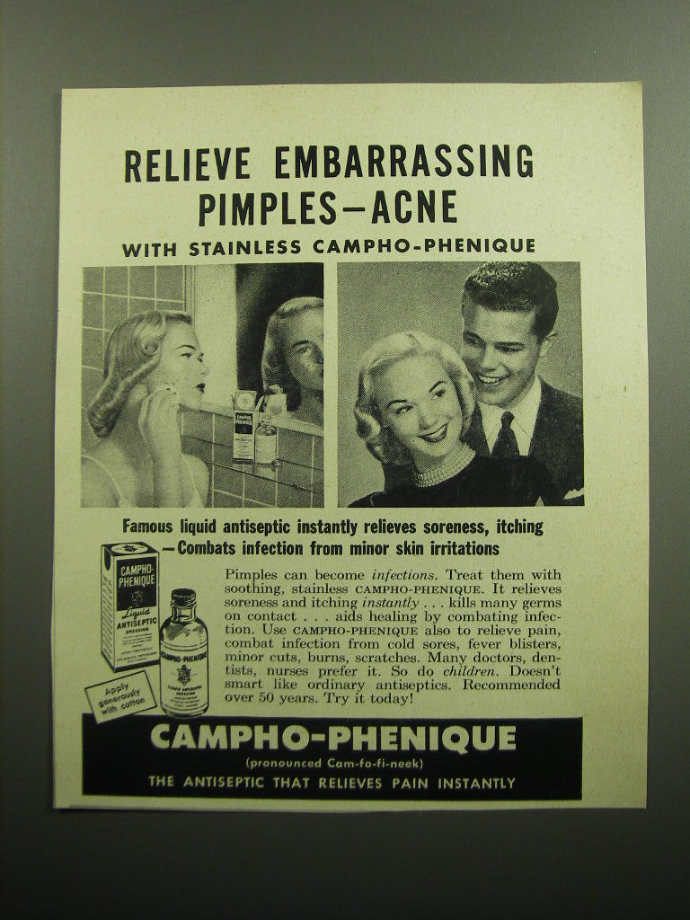 1949 Campho-Phenique Antiseptic Ad - Relieve embarrassing pimples ...