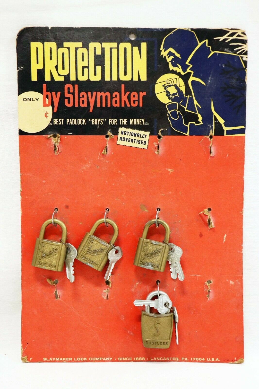 VINTAGE Slaymaker Protection Locks Store Display w/ 4 Locks Lancaster ...