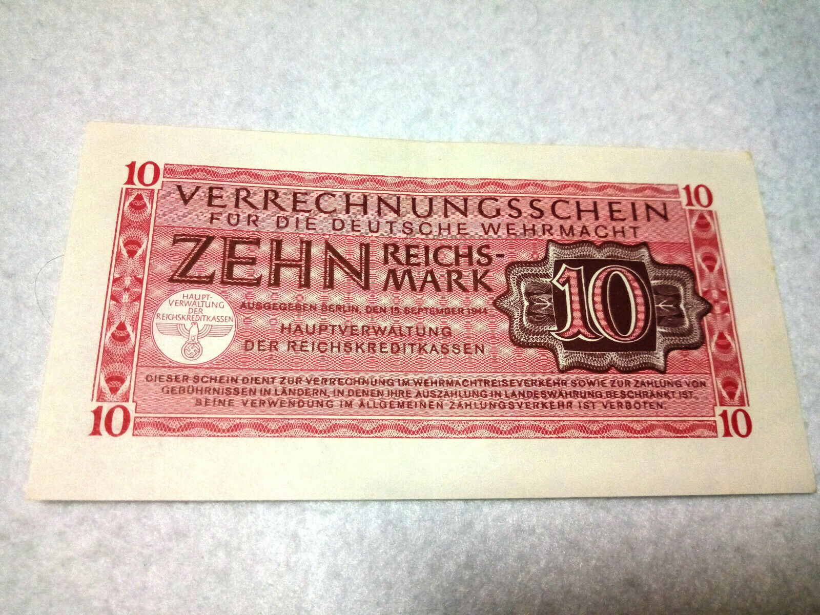 Germany Military 10 Reichsmark 1944 Wehrmacht banknote - Paper Money: World