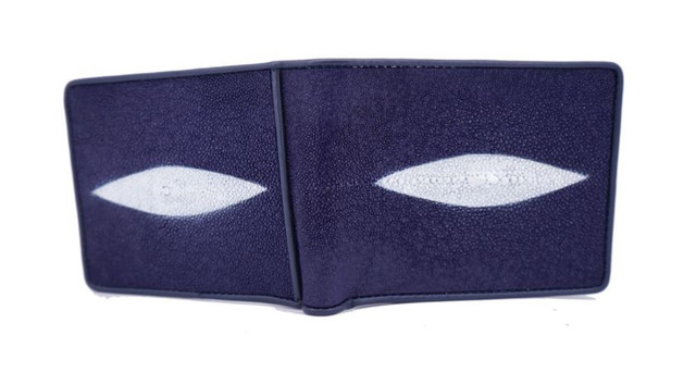 Genuine Stingray Skin Leather Bifold 2 eyes Wallet for Men : Blue - Wallets