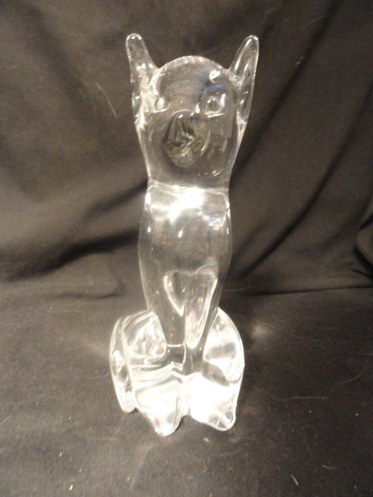 Crystal Figural Glass Paperweight Sitting Cat - Paperweights