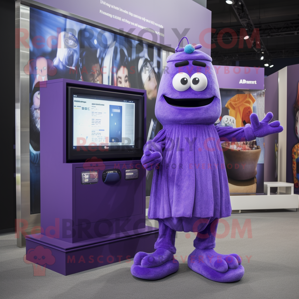 Purple Television mascot costume character dressed with a Maxi Dress ...