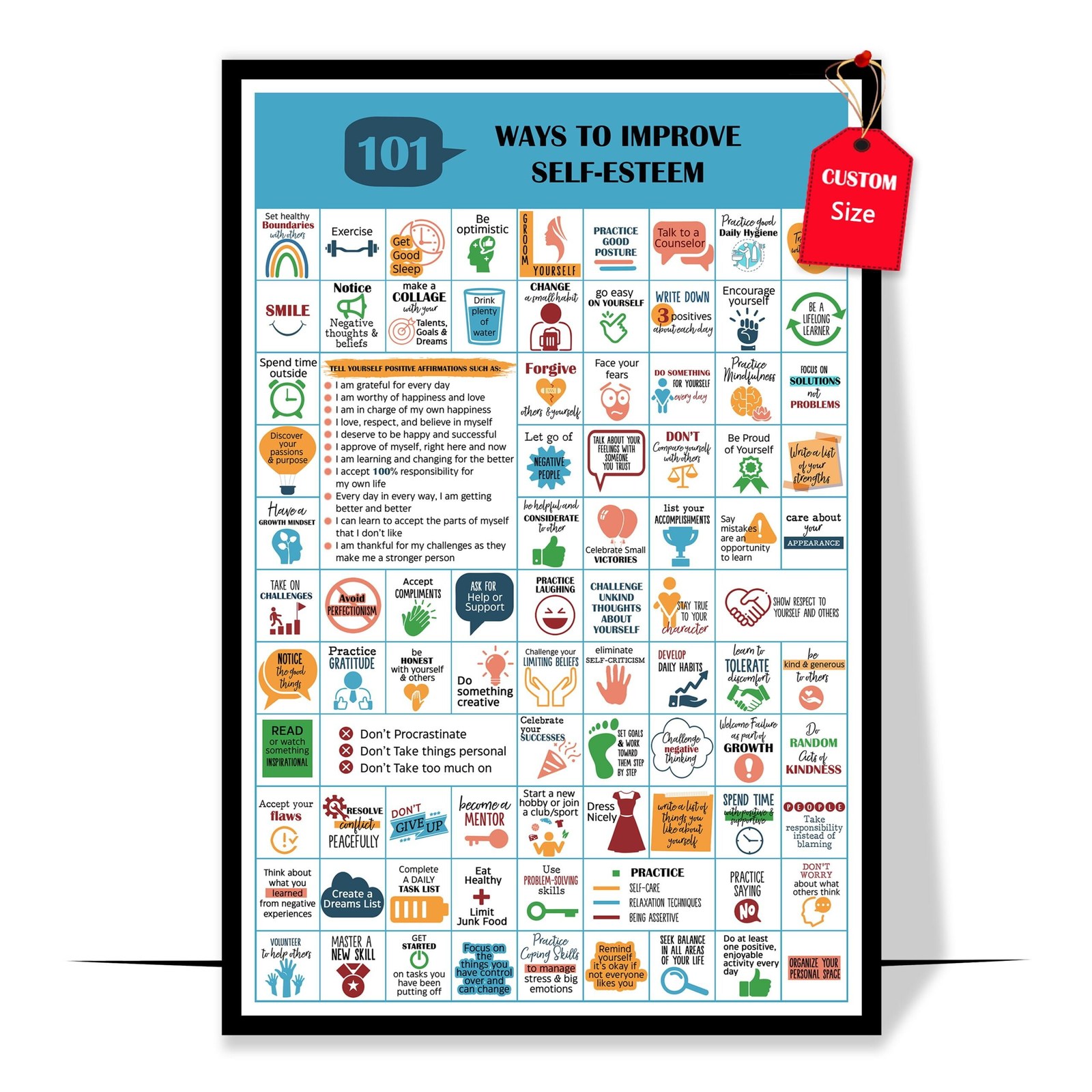 101 Ways To Improve Self Esteem Poster Coping Skills Poster Mental ...