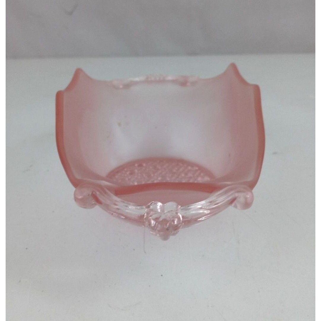 Vintage Lancaster Frosted Pink Glass Octagon Bon Bon Candy Dish Floral ...
