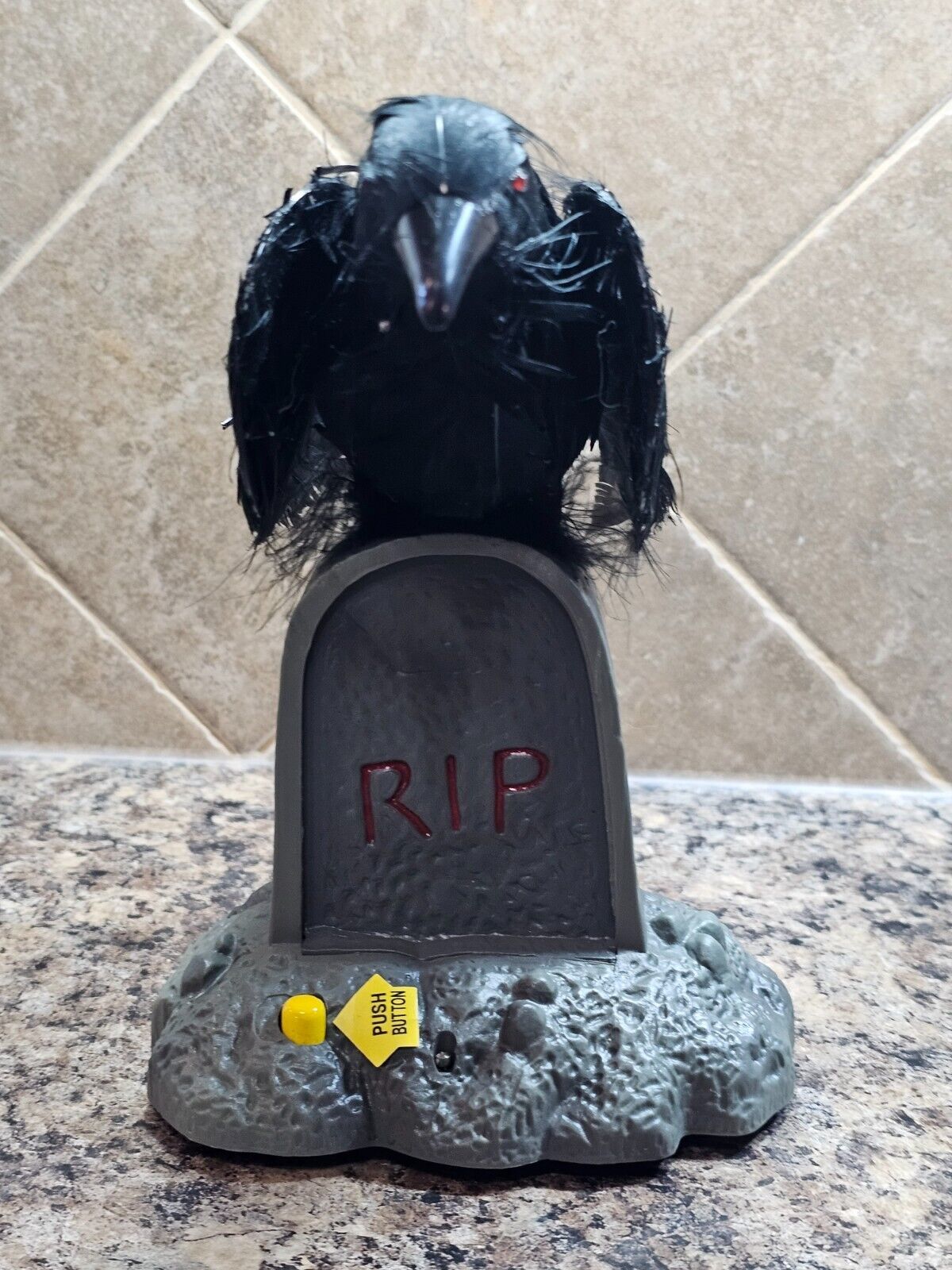 Talking Animated LED Raven on Grave Tombstone Rare Gemmy Halloween NOS ...