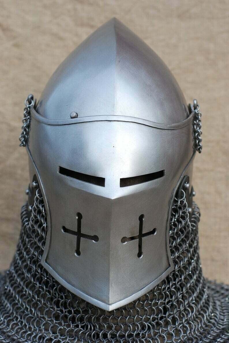 Medieval Replica Combat Chainmail Armor Helmet Barbute Steel Armor ...