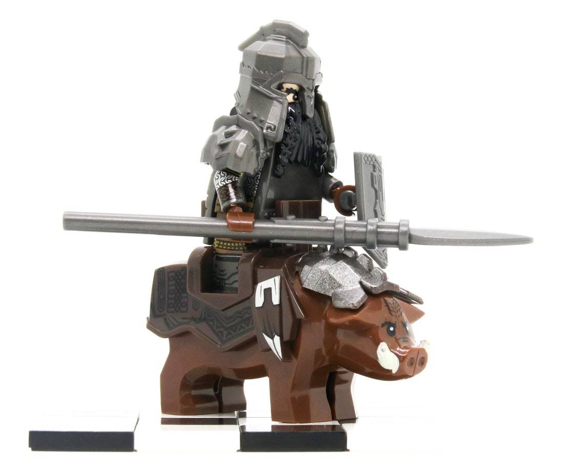 The Hobbit Iron Hills Dwarf Warrior on War Boar Minifigures Weapons ...