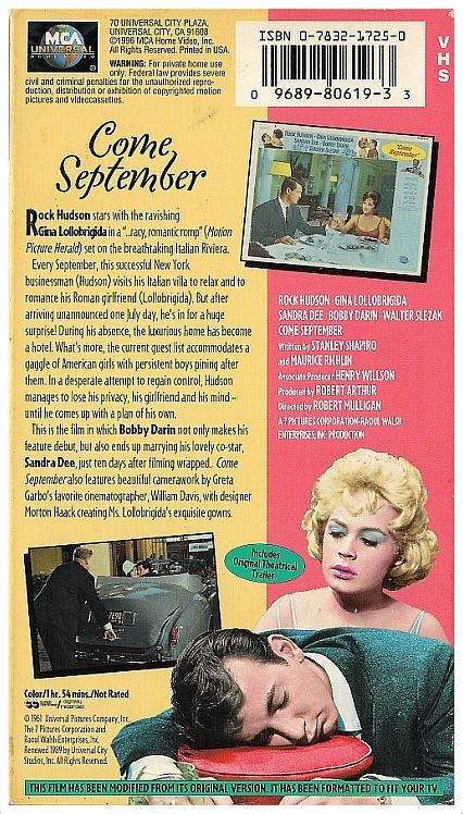 VHS - Come September (1961) *Gina Lollobrigida / Rock Hudson / Sandra ...