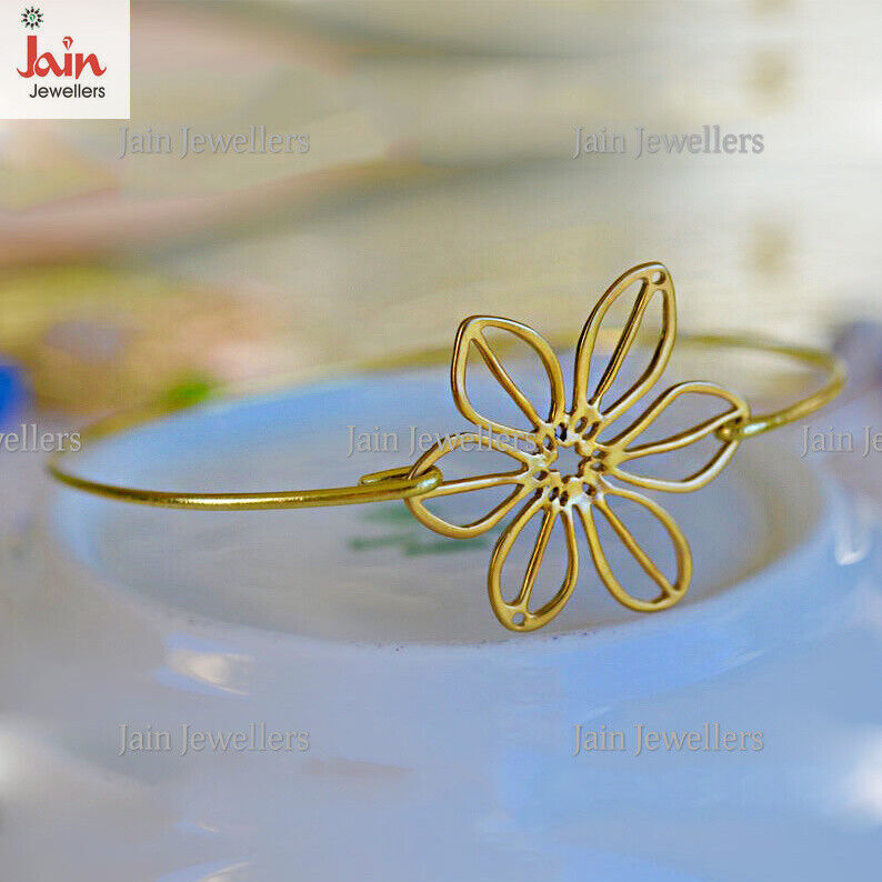 18 Kt, 22 Kt Real Solid Yellow Gold Daisy Flower Hinge Bangle Bracelet ...