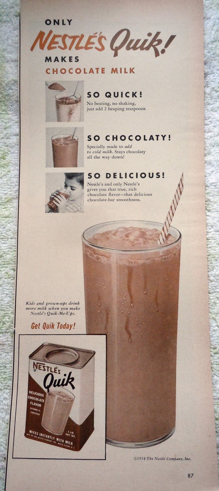 Nestle’s Quik Delicious Chocolate Flavor Print Advertisement Art 1950s ...