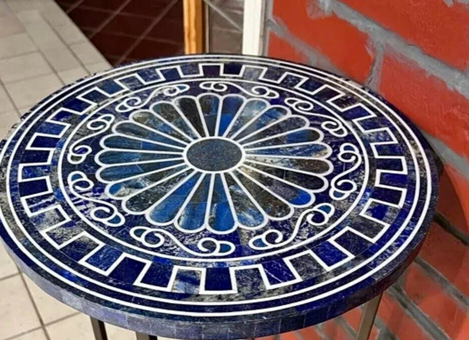 Round Blue Marble Coffee Table Luxury Countertop Furniture & Hallway ...