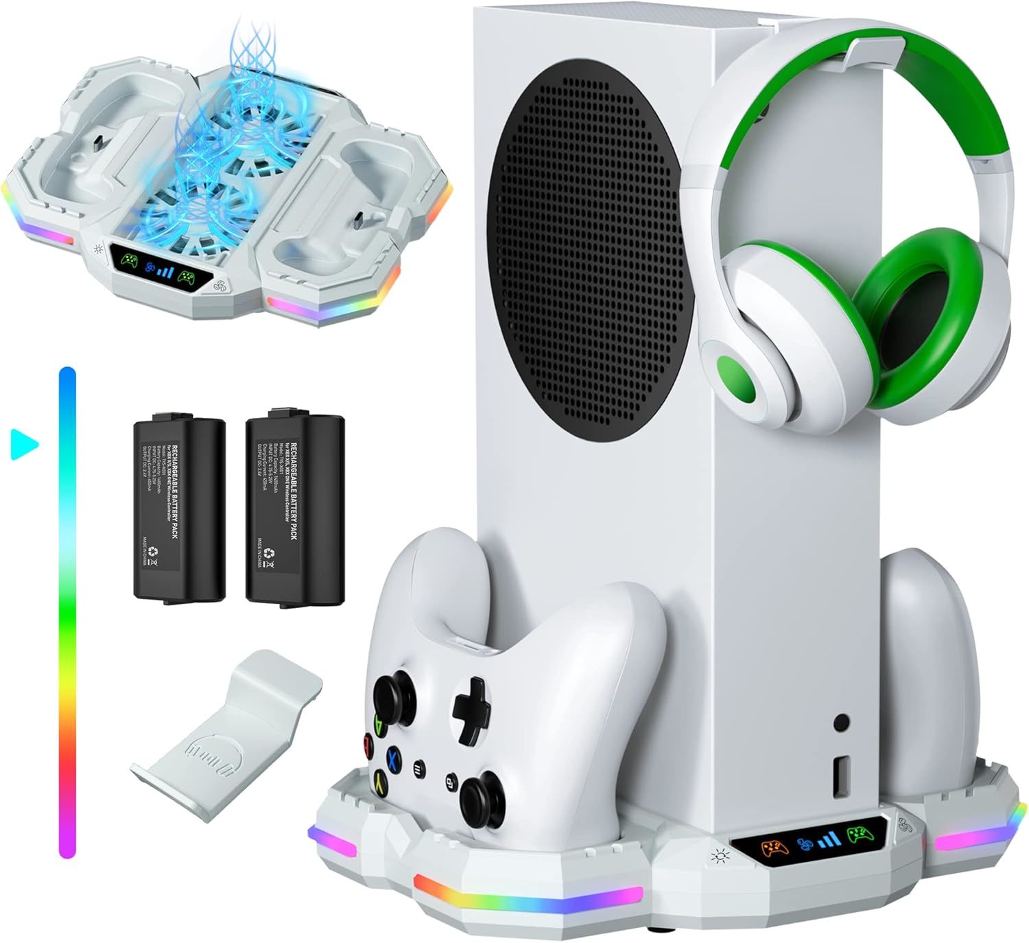 Xbox Series S Wiilkac Cooling Fan Stand With Rgb Light Strip, Dual ...