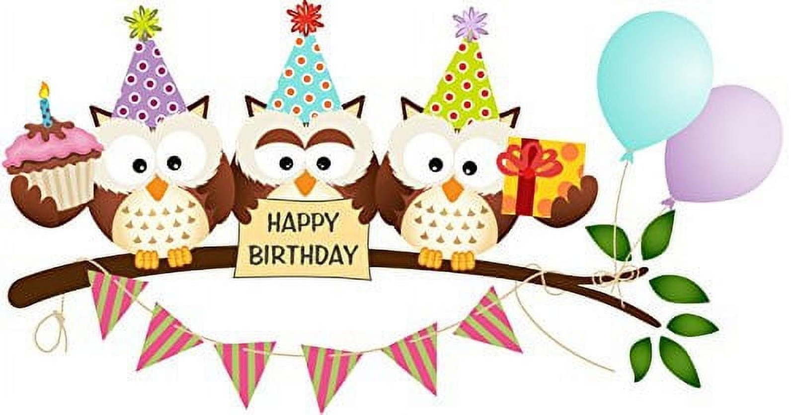 Owls Happy Birthday Edible Cake Image Topper 8 Inch Round - Cake Toppers