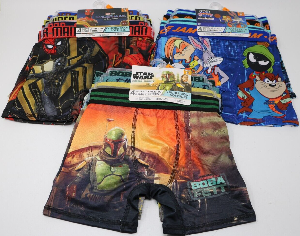Spider-Man Space Jam & Star Wars Boys 4 Packs Boxer Briefs Size 6 NWT ...
