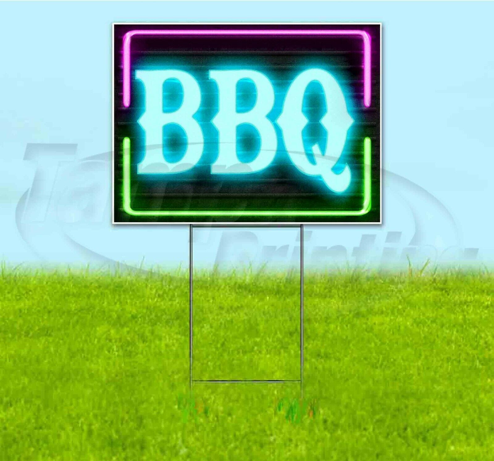 BBQ 18x24 Yard Sign WITH STAKE Corrugated Bandit USA BUSINESS NEON ...